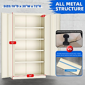 Superday Locking Metal Cabinet 72"×36"×18", Tall Storage Cabinet with 2 Doors and 4 Shelves, Large Metal Steel Utility Cabinet for Garage Tool Office File Pantry (Putty)