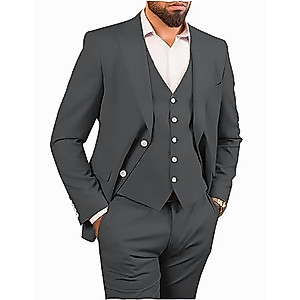 Formal Men's Suits Regular Fit 3 Piece Tuxedos Peak Lapel Jacket + Vest + Pants for Wedding Grooms(White,50S)