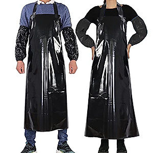 ELEBOX Waterproof Oil Proof Bib Apron Utility Apron Chemical Resistant Apron with Sleeve Work Apron Ultra Lightweight