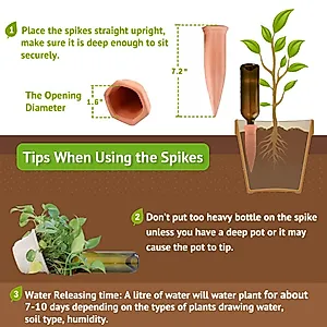 REMIAWY Plant Watering Spikes, Plant Vacation Waterer Wine Bottle Watering Stakes Terracotta Plant Watering Devices Slow Release Self Watering Spikes for Indoor Outdoor Plant