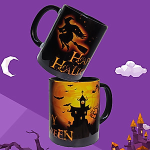 ERYUWOZA Halloween Coffee Mugs - Halloween Mug Cups -Ghost Mug Cup- Spooky Mug Cup - Witch Mug Cup - Bat Mug Cup - Fall Mug Cup, Halloween Mug Gift for Women Men, Black(11 oz)