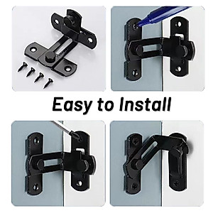 Door Lock Barn Latch（2 Pack with Screw Set) - Door Lock Latch Sliding Lock - Home Security Door Lock for Barn Bathroom, Garage, Bedroom, Cabinet (90 Degree x 2 Set)