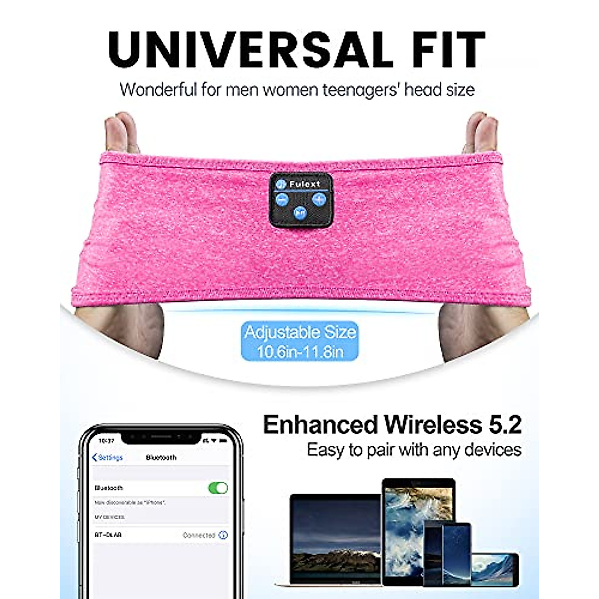 Fulext Sleep Headphones Bluetooth Sleeping Headband, Sleeping Headphones Music Sports Headband, Ultra-Soft Headphones Headband for Side Sleepers, Sleeping Gifts for Men Women