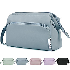 Narwey Wide-open Makeup Bag Women Make up Bag Travel Cosmetic Bag Organizer Toiletry Bag for Cosmetics Toiletries Accessories (Greyish Blue)