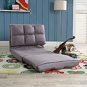 Loungie Micro-Suede 5-Position Adjustable Convertible Flip Chair, Sleeper Dorm Bed Couch Lounger Sofa, Grey