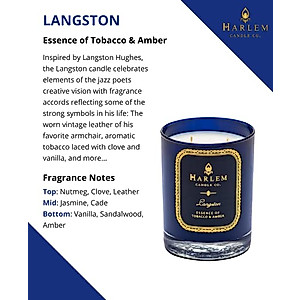Harlem Candle Company Langston Luxury Scented Candle, Double Wick, 12 oz Navy Blue Glass Jar, Soy Wax, Gift Box, Scents of Clove, Vanilla, Jasmine, Sandalwood and Amber