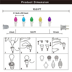 Solduce Easter String Lights LED Multi Color Glass C3 Lights 50 Count Easter Pastel Light 120V UL Certified Connectable Outdoor String Light White Wire for Party Patio Home