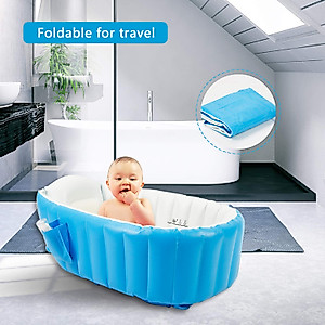 Baby Inflatable Bathtub, Portable Infant Toddler Bathing Tub Non Slip Travel Bathtub Mini Air Swimming Pool Kids Thick Foldable Shower Basin with Air Pump, Blue