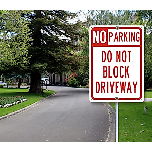 No Parking Sign Do Not Block Driveway Sign, (2 Pack) 10 x 14 Inches Rust Free Aluminum Metal Sign, UV Protected Weather Resistant Durable In Easy to Mount