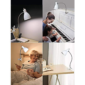 Desk lamp Eye-Caring Table Lamps, 360°Rotation Gooseneck Clip on Lamp, Clip On Reading Light, Portable Reading Book Light, Clamp Light, Study Desk Lamps for Bedroom and Office Home Lighting (White)