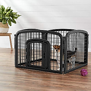 Amazon Basics 4-Panel Plastic Pet Pen Fence Enclosure With Gate - 35 x 35 x 24 Inches, Black