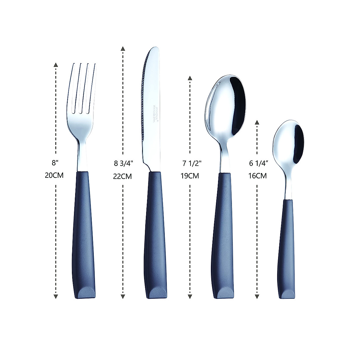 EXZACT Cutlery Set Coloured 16PCS - Stainless Steel with Plastic Wide Handles – Comfortable to Hold - 4 x Forks, 4 x Dinner Knives, 4 x Dinner Spoons, 4 x Teaspoons – Service for 4