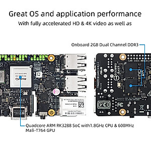 Tinker Board S R2.0 Single Board Computer RK3288 SoC 1.8GHz Quad Core CPU, 600MHz Mali-T764 GPU, 2GB LPDDR3 & 16GB eMMC Motherboard