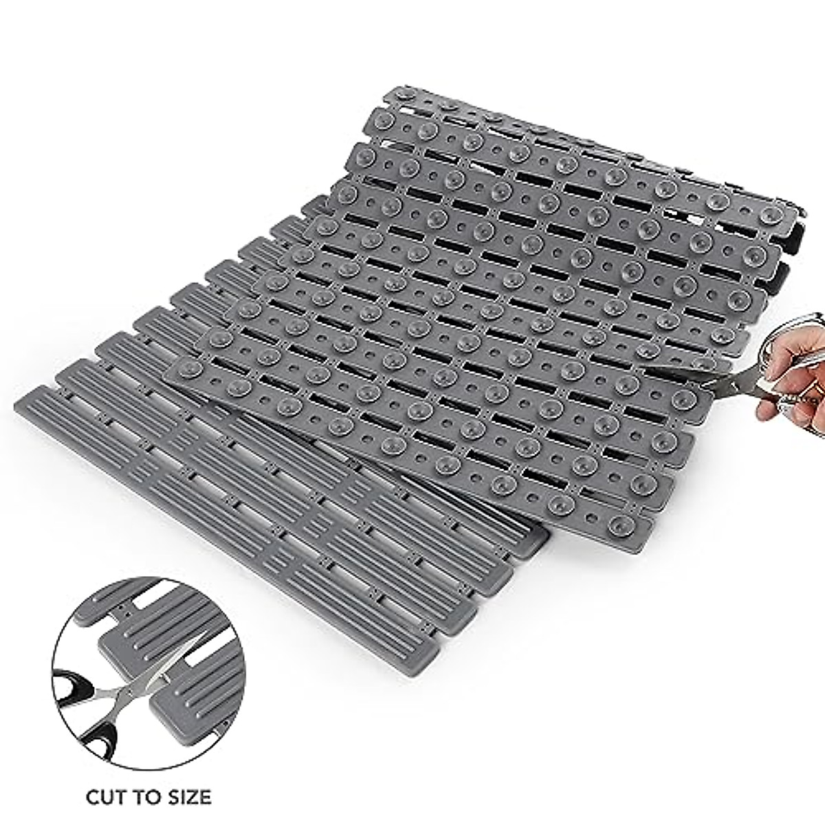 Qidordour Bath Mat for Tub Non Slip Shower Mat, 35.4 x 15.7 Inch Long Bathtub Mats with Suction Cups and Drainage Holes, Anti Slip Soft Bathroom Mat for Inside Shower Stall Tray Toilet Floor, Grey