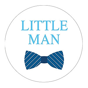 MAGJUCHE Bowtie Little Man Stickers, Blue Boy Baby Shower Birthday Favor Sticker Labels, 2 Inch, 40-Pack