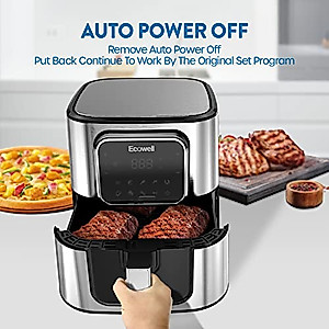 ECOWELL TXS5T2 Air Fryer, 6 Quart Airfryer, Large Stainless Steel Air Fryers for 3-5 People, 8 Food Presets, Digital Touch Screen, Healthy Cooking, BPA-Free, Nonstick & Dishwasher-Safe, 1700W, Black