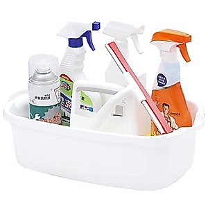 Large Cleaning Supplies Caddy With Handle, Plastic Cleaning Bucket Organizer for Cleaning Products, Under Sink Tool Storage Caddy(White)