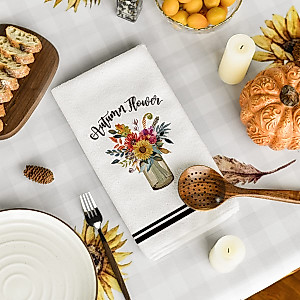 Artoid Mode Flower Vase Hello Pumpkin Truck Fall Kitchen Towels and Dish Towels, 18 x 26 Inch Harvest Holiday Drying Cloth Tea Towels for Cooking Baking Set of 4