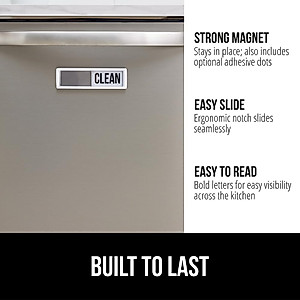 Gorilla Grip Dishwasher Clean and Dirty Magnet Sign, Optional Adhesive, Magnetic, Easy Read, Non-Scratch, Heavy Duty Shutter Slide Magnets for Dish Washer, Kitchen Accessories, 7x2, White