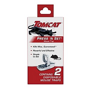 Tomcat Press 'N Set Mouse Trap for Indoor or Outdoor Use, Plastic Spring-Loaded Mouse Killer with Grab Tab, 2 Traps