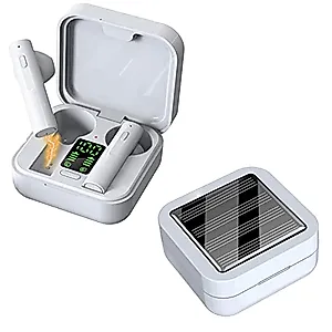 eDealz Fully Wireless Bluetooth 5.2 Rechargeable Solar Waterproof Sweatproof Earbud Headphones with Microphone, Micro USB Power Charging LED Case Surround Stereo Bass and Passive Noise Cancelling