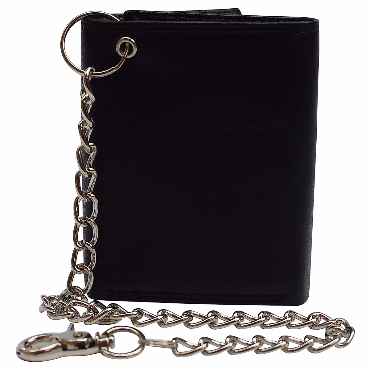 Men's RFID Blocking Premium Leather Chain Trifold Wallet (Black with Chain)