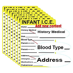 Infant I.C.E.(in Case of Emergency) Card Sticker 3 x 4 Inch Child Emergency Identification Contact Car Seat Stickers - Kids Car Seats Alert Attachment Tag Safety Decals 25 Pcs