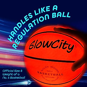 GlowCity LED Light-Up Basketball – Size 6, 28.5-inch, Official Size Women’s Basketball, Good for Pre-Teens Too – Impact Activated Glow-in-The-Dark, Nylon Wound Durability, Batteries Included