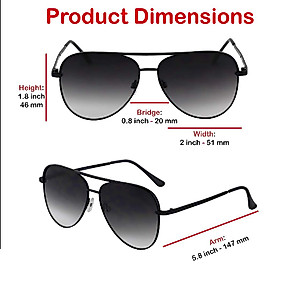 Flawless Large Flat Lens Mirror Gradient Lens Aviator Sunglasses for Men and Women (Black Ombre)
