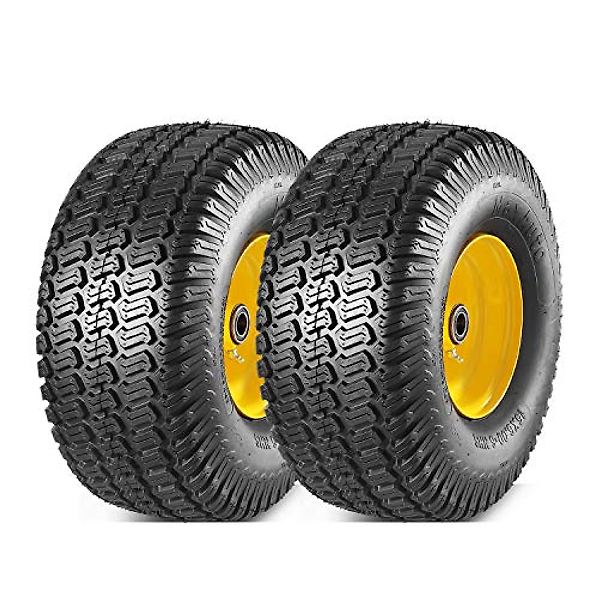 MaxAuto 2 Pcs Lawn Mower Tires 15x6.00-6 with Wheel for Riding Mowers, 3" Offset Hub Long with 3/4" bearings, Pneumatic Tire