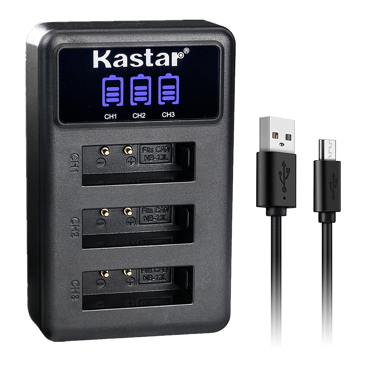 Kastar NB-13L LCD Triple USB Battery Charger Compatible with Canon PowerShot SX620 HS, PowerShot SX720 HS, PowerShot SX730 HS, PowerShot SX740 HS, G1 X Mark III Camera