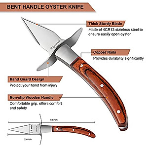 Klysimath Oyster Shucking Knife, 2 Oyster Knives Set with Level 5 Protection Glove, Oyster Shucker with Premium Wood-handle, Oyster Knives for Seafood(2 Knives+1 Glove)