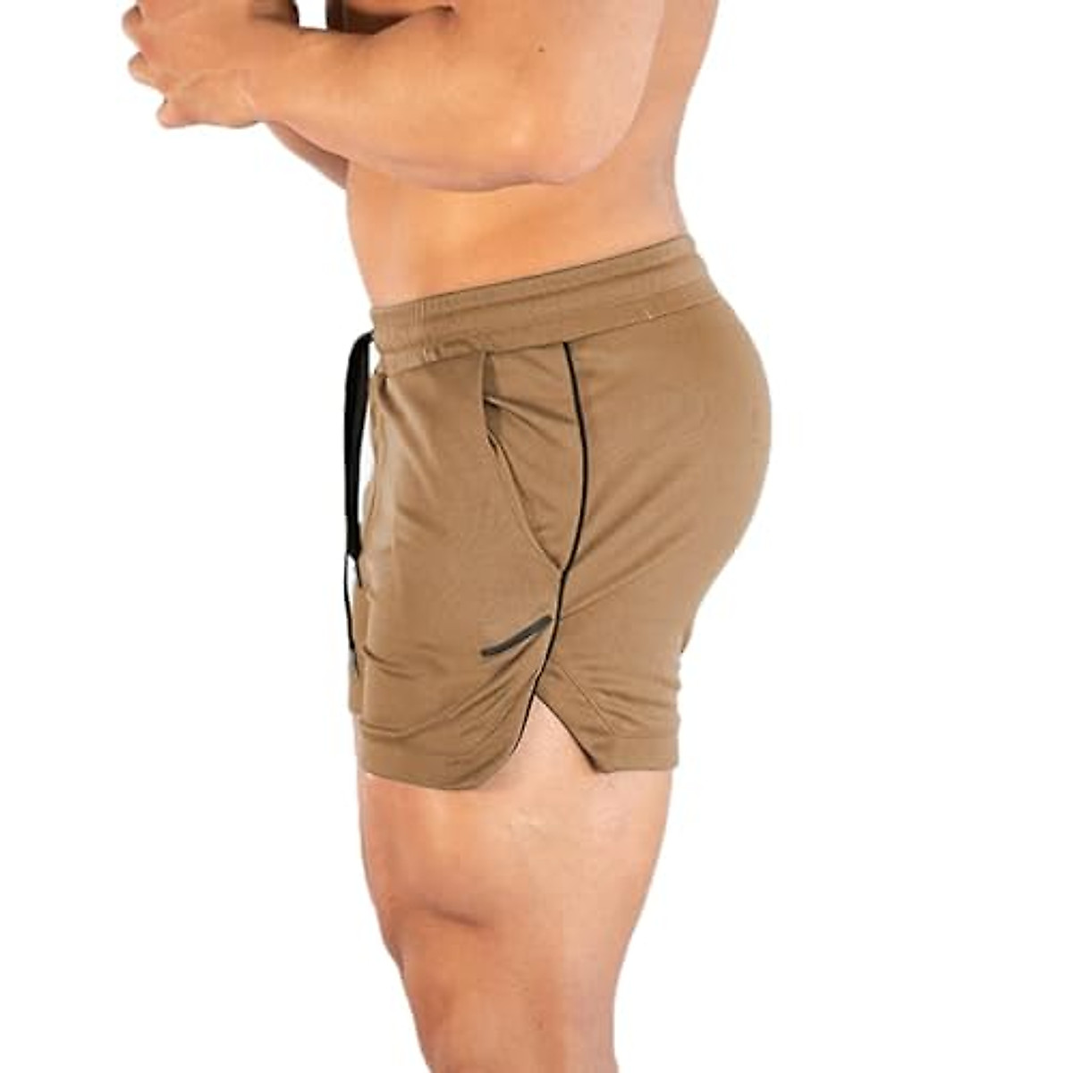 sandbank Men's Quick Dry Active Lightweight Bodybuilding Shorts Jogging with Pockets Khaki