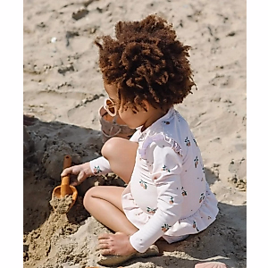 LDIOIF Toddler Girls Long Sleeve Swimsuit Zipper Rash Guard One Piece Bathing Suit UPF50 Pink Cherry Sunsuit w/Ruffle 18-24M