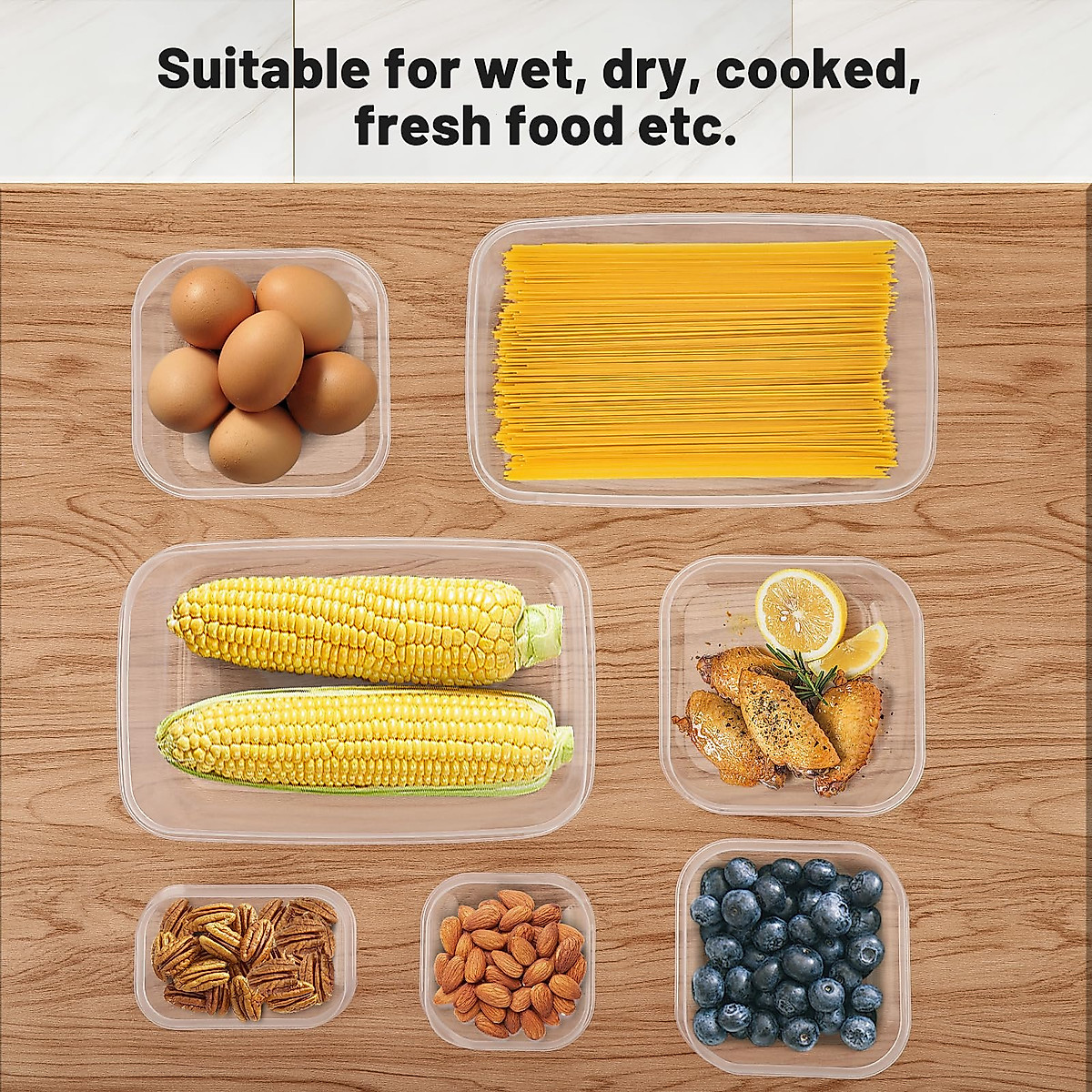 34Pcs Food Storage Containers with Lids (17 Containers and 17 Lids), Salad Dressing Condiment Leftover Lunch Box, Reusable Plastic Freezer Containers Microwave Dishwasher Safe (7 Assorted Size, Grey)