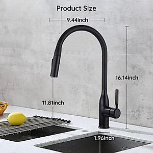 KUKKUME Kitchen Faucets with Pull Down Sprayer, Single Handle Kitchen Sink Faucet Modern Staninless Steel Kitchen Faucet Matte Black