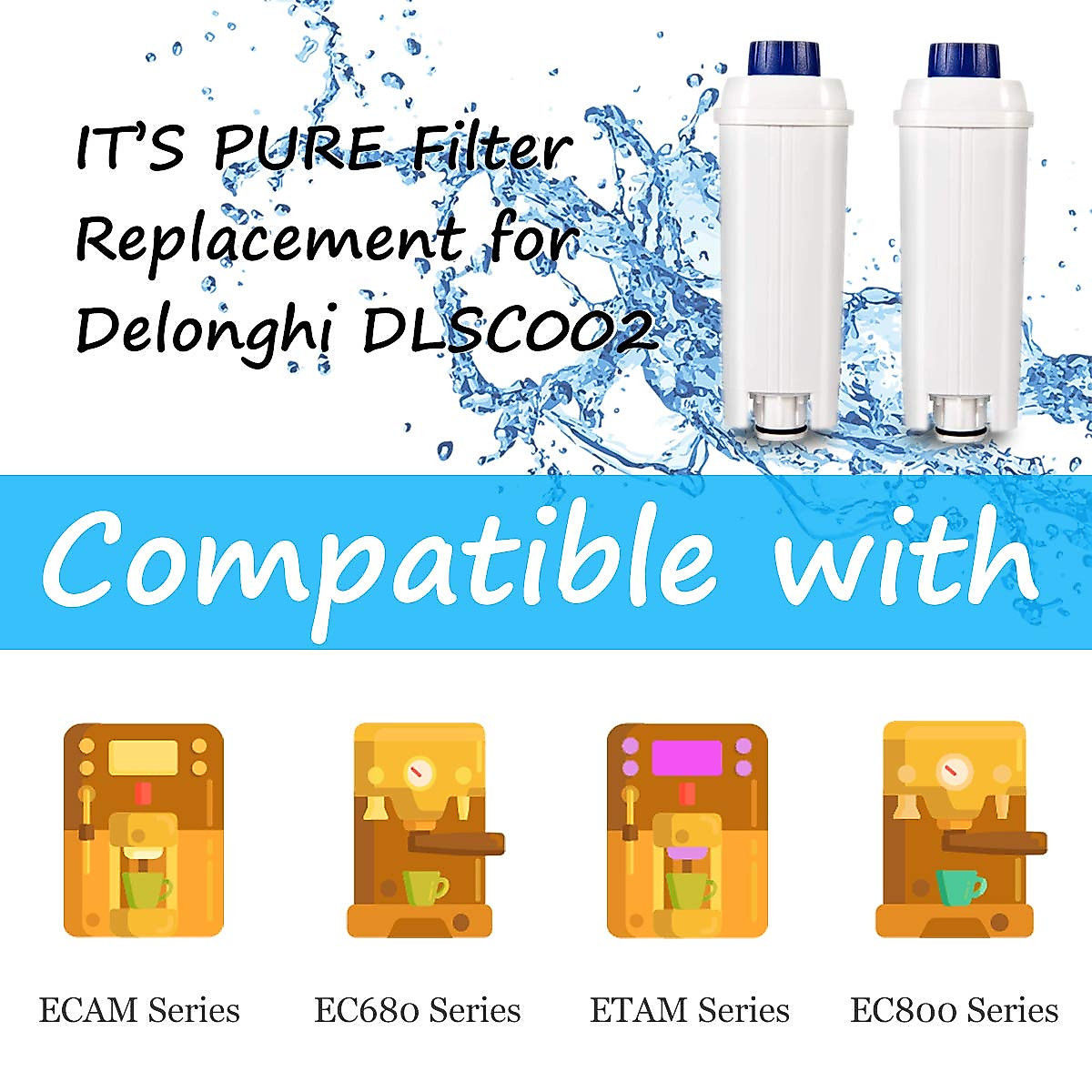 IT'S PURE EXPERT Coffee Filter Replacement for DeLonghi Filter DLSC002, DLS C002, Compatible with ECAM, ESAM, ETAM, BCO, EC, EC680, EC800-4 packs