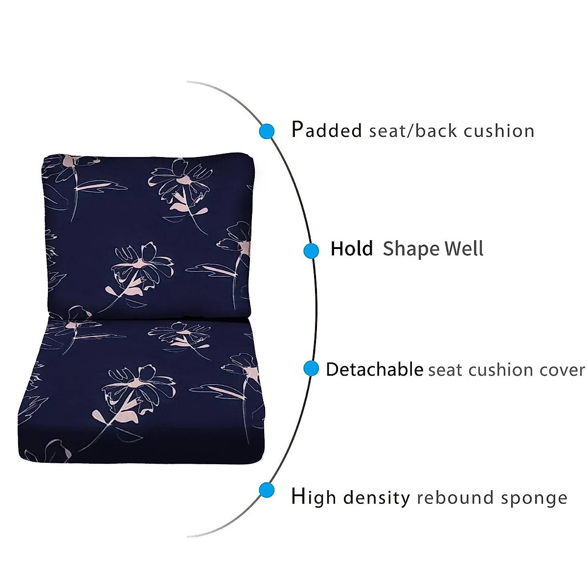2-Piece Outdoor Deep Seat Cushion Set Pink Navy Floral botanical seamless suitable for fashion prints Back Seat Lounge Chair Conversation Cushion for Patio Furniture Replacement Seating Cushion