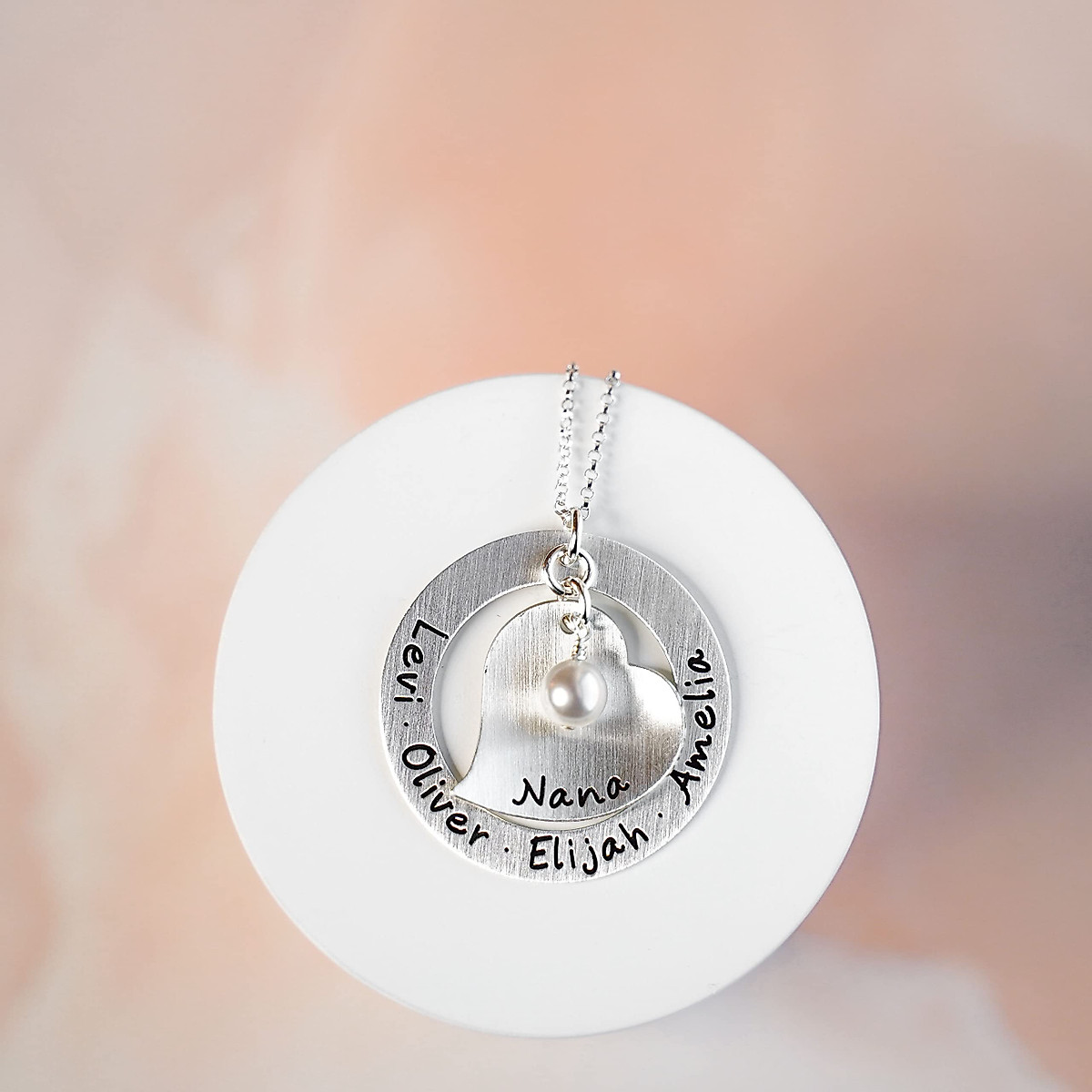Big Hearted Personalized Sterling Silver Name Necklace. Customize with Names, Dates, Initials, or Endearing Words of your choice, such as Mama, Nana, Grandma,Mommy. Gifts for Her, Grandma, Mother