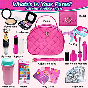Play Purse for Little Girls Toys - Pretend Makeup for Toddlers with Girls Purse Pretend Play Girls Toys for 3 4 5 6 Year Old Toddler Birthday Gifts for Girls