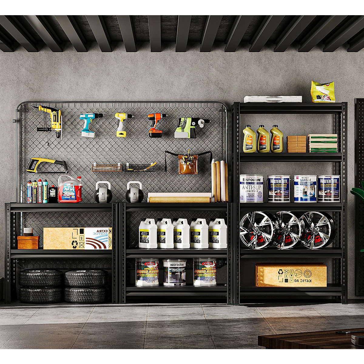 POOUPHV 72" H Garage Shelving Heavy Duty Storage Shelves Loads 2000LBS,Adjustable 5 Tier Garage Storage Shelves Rack Shelf for Basement, Pantry, Warehouse, Kitchen, 72" H x 31.5" W x 15.7" D, Black