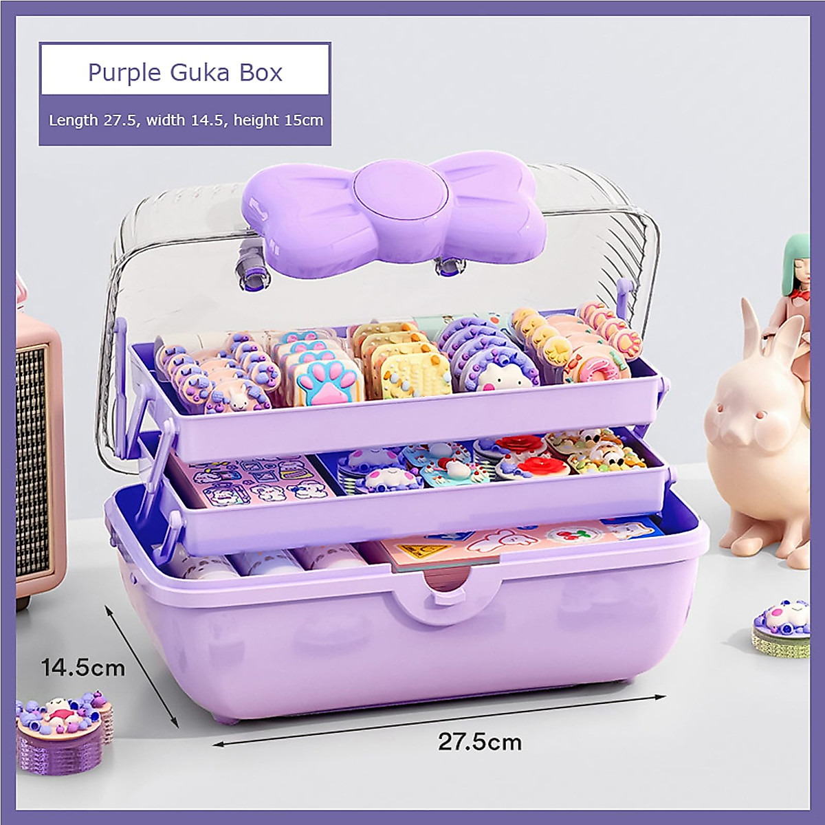 Hair Accessories Organizer Box, Portable 3 Layer Storage Box Case, Multifunctional Plastic Tool Box for Art Craft, Sewing, Makeup, Medicine, Nail, Hair Accessories for Kids (Purple ,