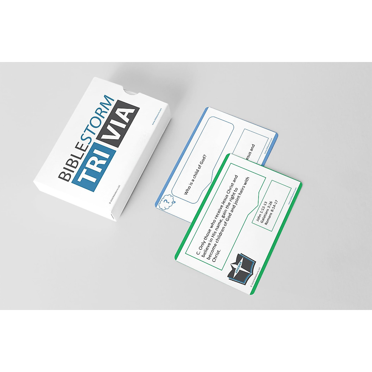 BibleStorm Fun, Educational Bible Trivia Card Game - Flashcards for Bible Study - 50 Questions with Multiple Scripture References per Answer - Play by Yourself or with Family and Friends