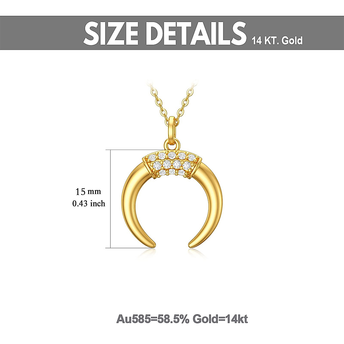 SISGEM 14K Real Gold Moon Pendant Necklace for Women,I Love You to The Moon and Back,Yellow Gold Half Moon Necklaces,Anniversary Present for Her Wife Mom 16''+2''