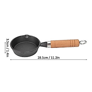 Topyond 10CM Casting Iron Grill Pan, Flat Bottomed Egg Frying Pan Even Heating Bbq Pan with Wood Handle for BBQ Cooking