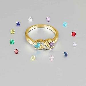 BETHZA Gold Mothers Ring 2 Birthstones 10k Yellow Gold Mom Ring 14k Gold Mothers Ring 2 Children 18k Gold Mother Daughter Ring Personalized Gold Family Birthstones Ring Customized