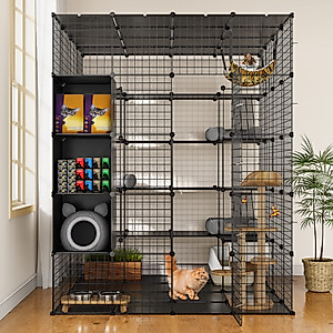 YITAHOME Cat Cage Indoor Large with Storage Cube DIY Outdoor Cat Enclosures Metal Cat Playpen with Hammock Platforms for 1-4 Cats 5 Tiers Cat Kennel Catio