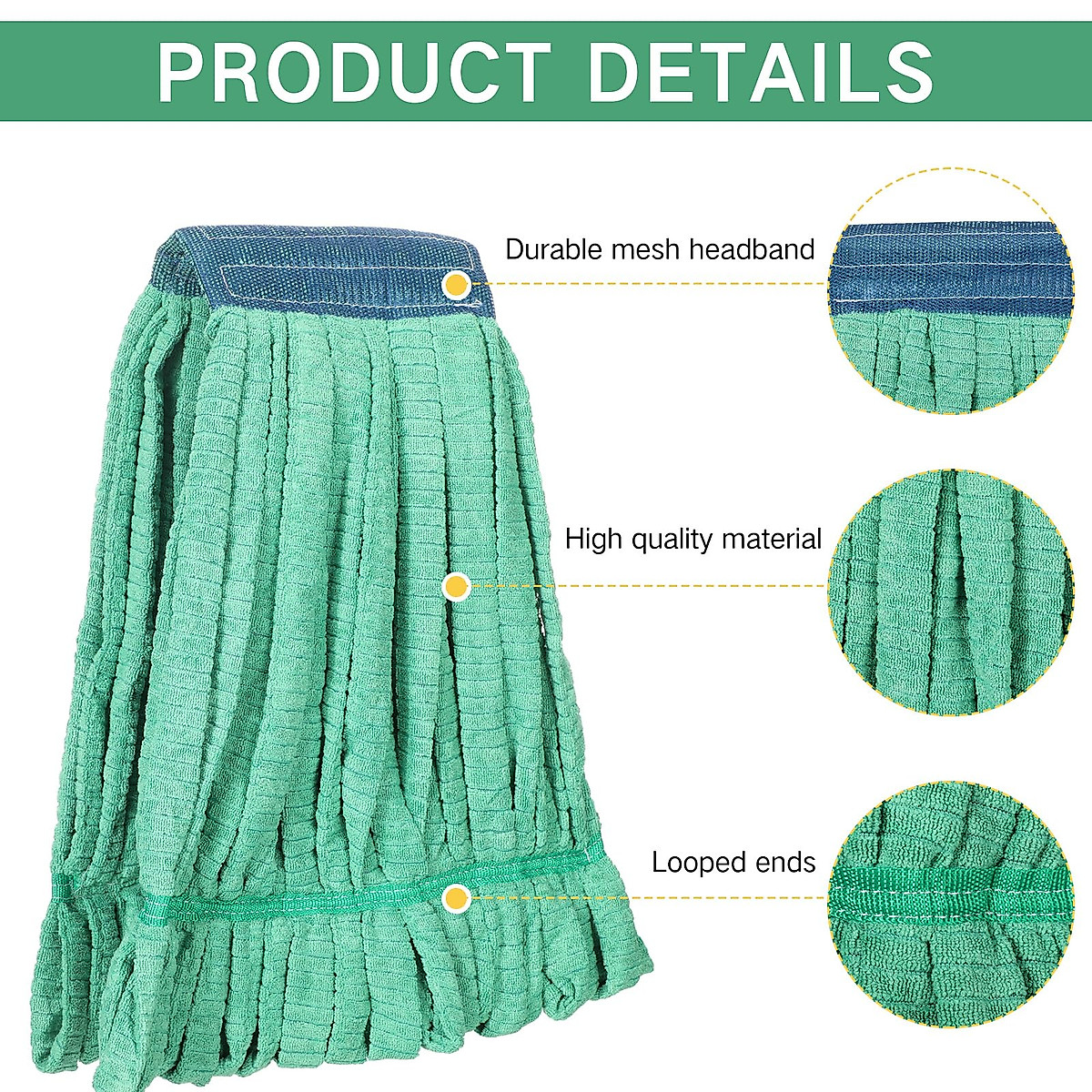 Lallisa 4 Pcs Commercial Mop Head Replacement Tube Microfiber Mop Heads for Floor Cleaning Industrial Mop Heads Looped End Wet Mop Head Refill for Home Commercial Industrial Use (Green,Large)