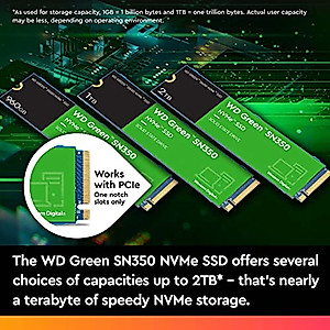 Western Digital 1TB WD Green SN350 NVMe Internal SSD Solid State Drive - Gen3 PCIe, QLC, M.2 2280, Up to 3,200 MB/s - WDS100T3G0C