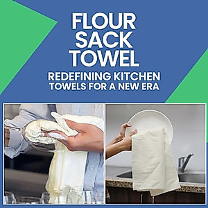 Flour Sack Kitchen Towels | Christmas DIY Towel | Cotton Blank Towel | Tea Towel Crafting Embroidery | Thick Absorbent Quick Dry | Baking Bread Proofing Linen Cover, Natural 18"x28" - Pack of 3